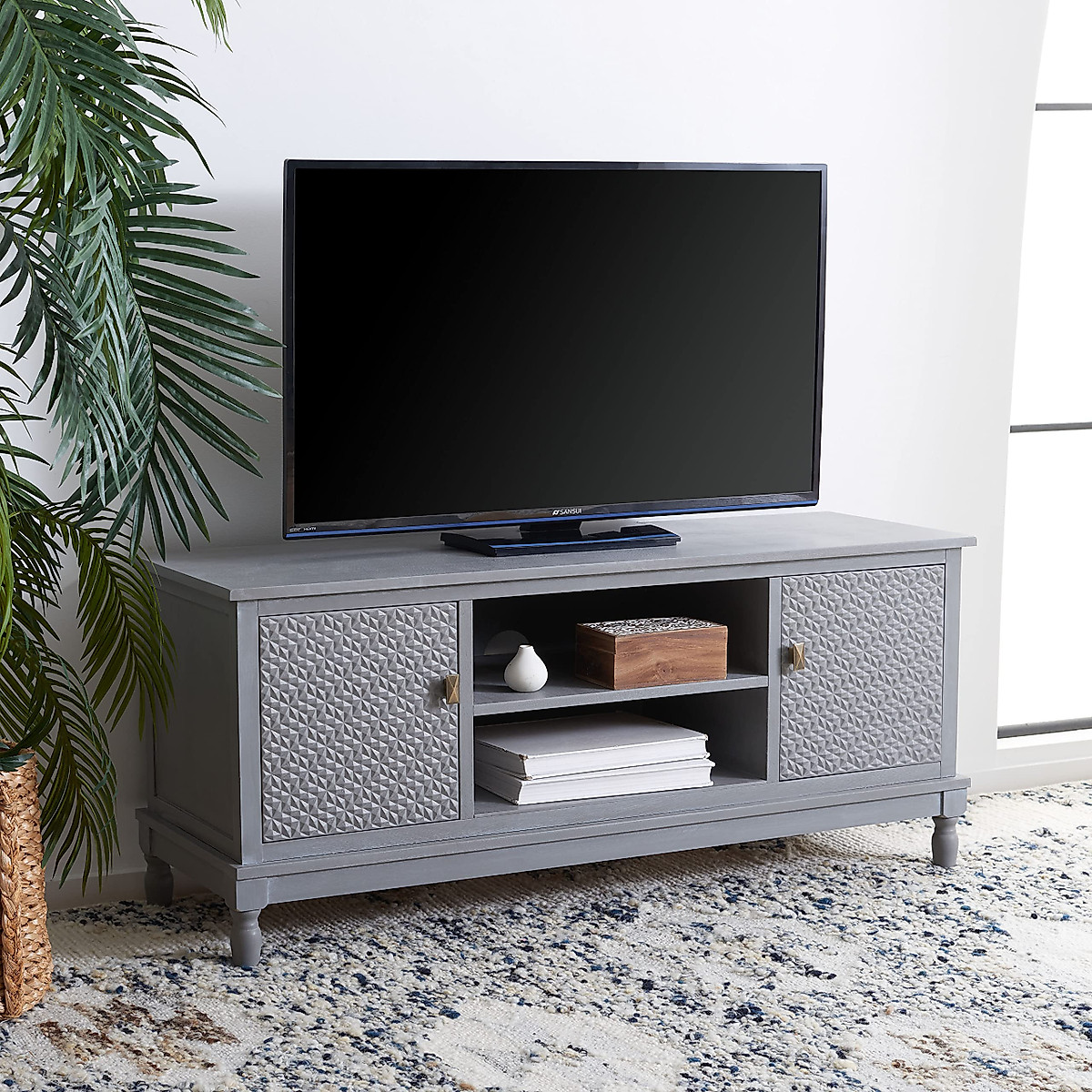 SAFAVIEH Home Collection Halton Distressed Grey 2-Door 1-Shelf Entertainment Media Stand up to 55" Flatscreen TV