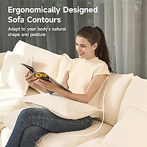 Real Relax 3 Seat L Shaped Convertible Sectional Sofa Couch, 112'' Chenille Modular Sofa with Removable Pillows and Double Layer Cushions, Beige