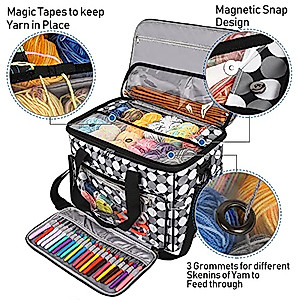 Knitting Bag, Yarn Tote Organizer with Cover and Ajustable Inner Divider for Crochet Hooks, Knitting Needles(up to 14”), Yarn Storage Bag for Carrying Projects and Supplies(No Accessories Included)