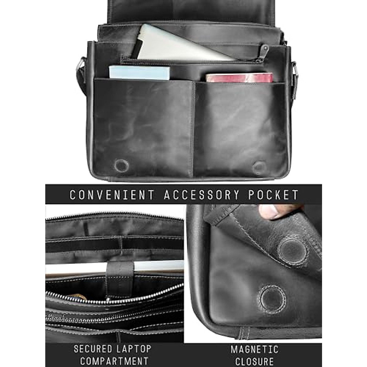 Leather Messenger Bag for Men 16" Full Grain Leather Laptop Bag Vintage Crossbody Office Satchel Travel ShoulderBag