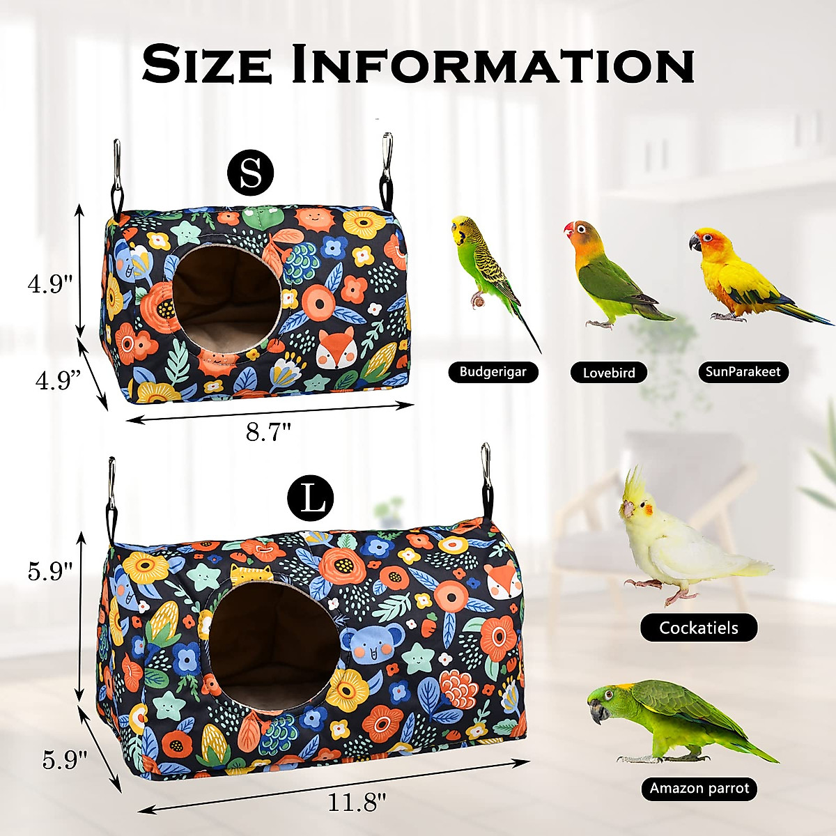 ShuRung Bird Warm Bed Parrot Sleeping Nest Bed House Bird Snuggle Hanging Hut Bird Parrot Hammock Bird Sleeping Hideaway Cave for Cockatiels Parakeet Budgies Parrot Budgies Lovebird S