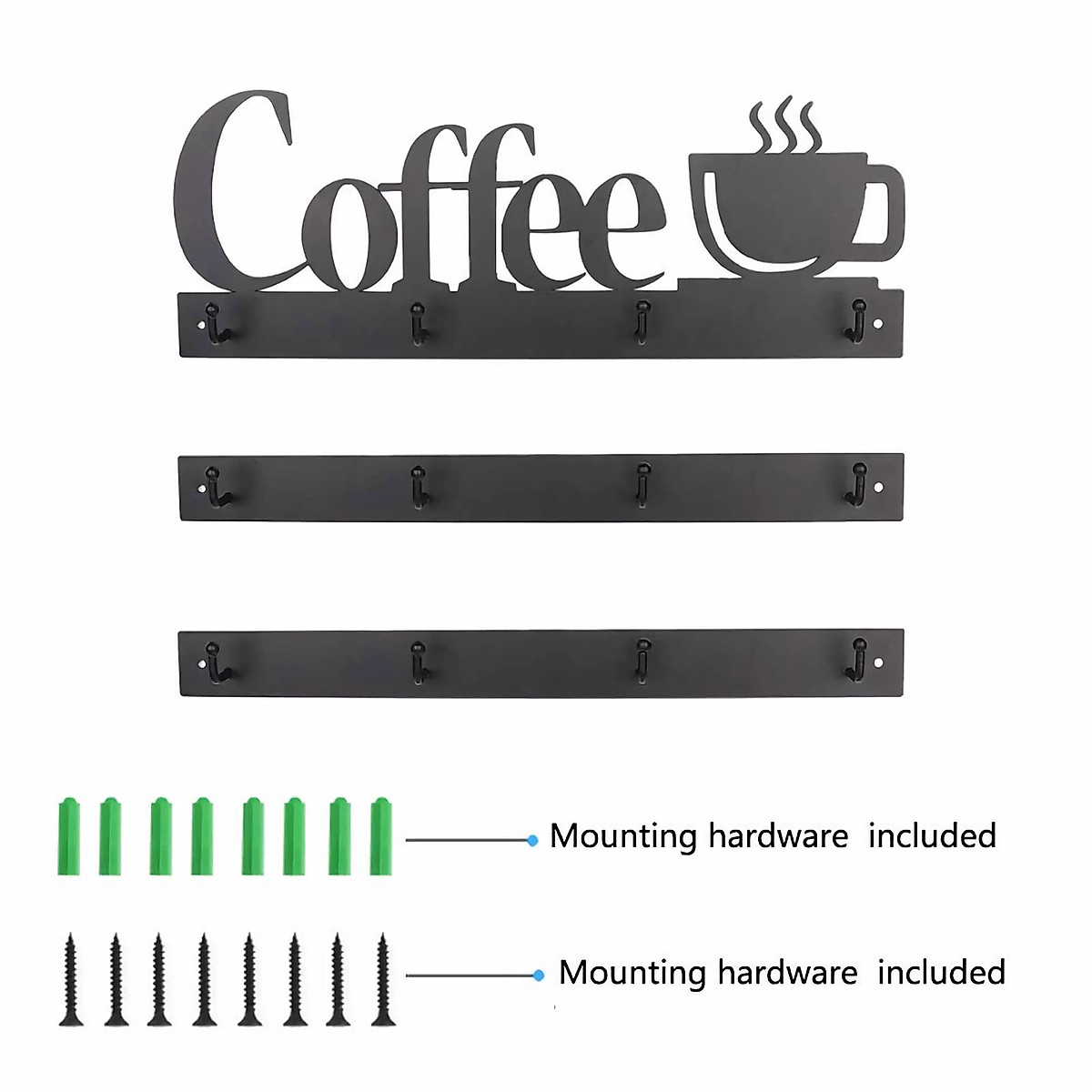 HULISEN Coffee Mug Wall Rack, Coffee Cup Holder Wall Mounted with 12 Heavy Duty Hooks and Metal Coffee Sign, Rustproof Tea Cup Hanger Display Decor for Coffee Bar, Kitchen, Office