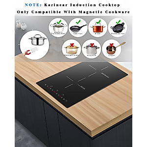 Karinear 12 Inch Induction Cooktop 2 Burner Drop In Electric Cooktop, Induction Stove Top Ceramic Glass with Booster, Child Lock, Timer, Pause function, 220-240V, 3500W, Hard Wire(No Plug)