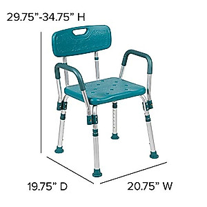 Flash Furniture HERCULES Series 300 Lb. Capacity Adjustable Teal Bath & Shower Chair with Quick Release Back & Arms