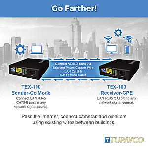Ethernet Extender Kit Tupavco TEX-100 Over Phone Line or CAT5/CAT6 Cable Range up to 7000ft (Pair of 2pc) LAN Network Extension over Twisted Copper Wire or RJ45 -VDSL Broadband Repeater Booster Bridge
