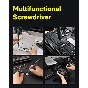 HOTO Mini Electric Screwdriver 25 Magnetic S2 Bits, 170RPM Precision Screwdriver Set USB-C, 2 Torque Settings, LED Light, Small Screwdriver Set for Eyeglasses, Electronics