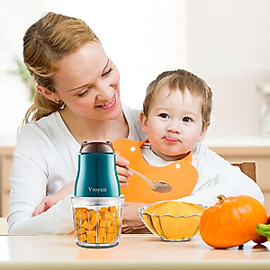 Vroyuir Baby Food Maker, 600ML Baby Food Blender with 10 Blades, Baby Food Processor for Baby Food, Fruit, Vegatable, Meat, with Two 200ml Glass Bowls, Storage Bag, Cleaning Brush, Scraper