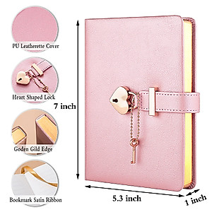 CAGIE Lock Diary for Girls with 2 Keys, Diary with Lock for Girls ages 8-12, Heart-Shaped Locked Journal for Women, Gold Edged Pages 5.3 x 7 Inch