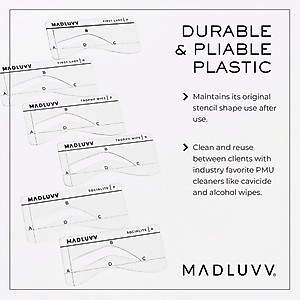 MADLUVV Eyebrow Shaper Stencils, Reusable Brow Mapping Template for PMU Professionals, Semi-Permanent Makeup Mapping, 6 Stencils (3 Stencil Shapes in Both Petite and Regular Sizes) - Classic Set