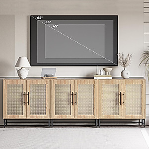 KFO Storage Cabinet with Handmade Natural Rattan Doors, Rattan Buffet Cabinet, Sideboard for Living Room, Hallway, Dining Room, Entryway