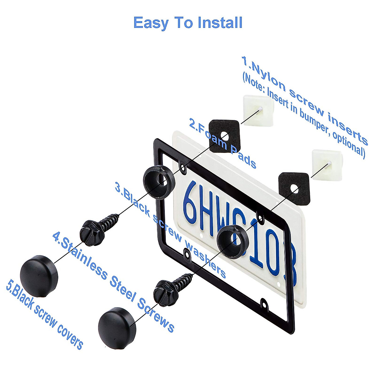 8 Sets Premium Stainless Steel License Plate Screws Kit, Rust-Proof & Anti-Rattle License Plate Bolts(Black)