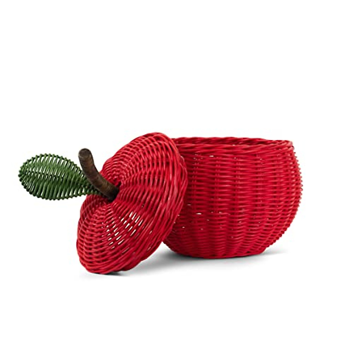 G6 COLLECTION Apple Rattan Storage Basket with Lid Decorative Bin Home Decor Hand Woven Shelf Organizer Cute Handmade Handcrafted Gift Art Decoration Artwork Wicker Apple (Small)