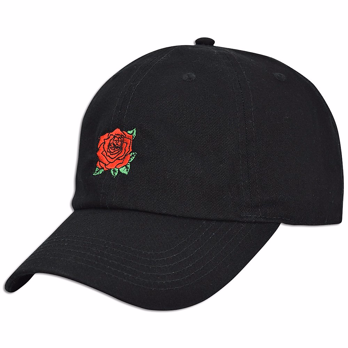 JLGUSA Red Rose Embroidered Dad Cap Hat Adjustable Polo Style Unconstructed (Black)