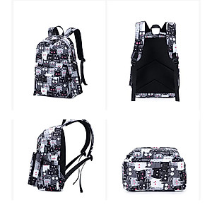 Cat-Print 3Pcs Elementary Bookbag Daypack Primary Middle School Bag Backpack Set for Teens