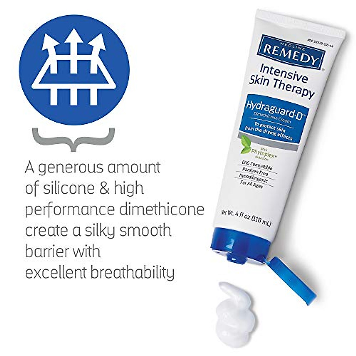 Medline Remedy Intensive Skin Therapy Hydraguard-D Silicone Barrier Cream, Nourishing and Soothing, 4 Ounce.
