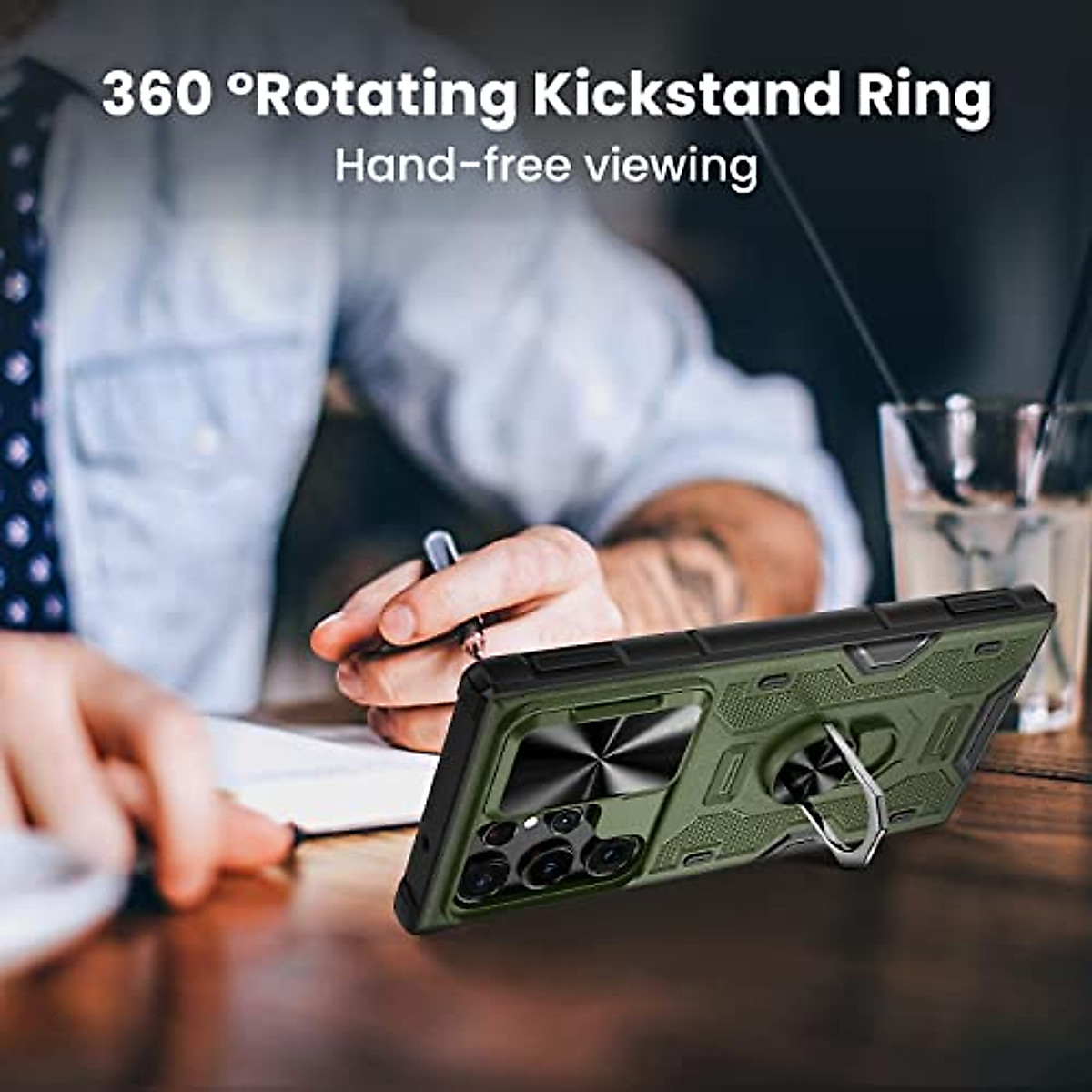 VEGO for Samsung Galaxy S23 Ultra Case, Galaxy S23 Ultra Case with Stand & Slide Camera Cover, Soft Microfiber Lining Sponge Cushion Bumper Kickstand Phone Case for Samsung S23 Ultra 6.8" 2023 - Green