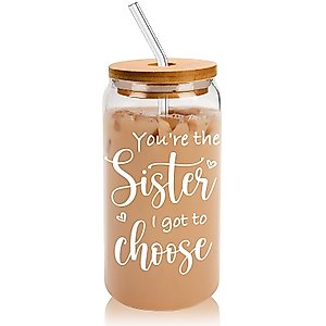 Ymuklns You're the Sister I Got to Choose 16 oz Coffee Juice Glass with Lids and Straw for Women, Best Friend, Sister, BFF, Bestie, Soul Sister Birthday Friendship Gifts