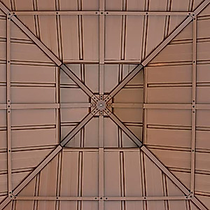 Outsunny 10' x 10' Hardtop Gazebo with Galvanized Steel Double Roof, Wooden Frame, Permanent Pavilion with Ceiling Light Hook, for Garden, Patio, Backyard