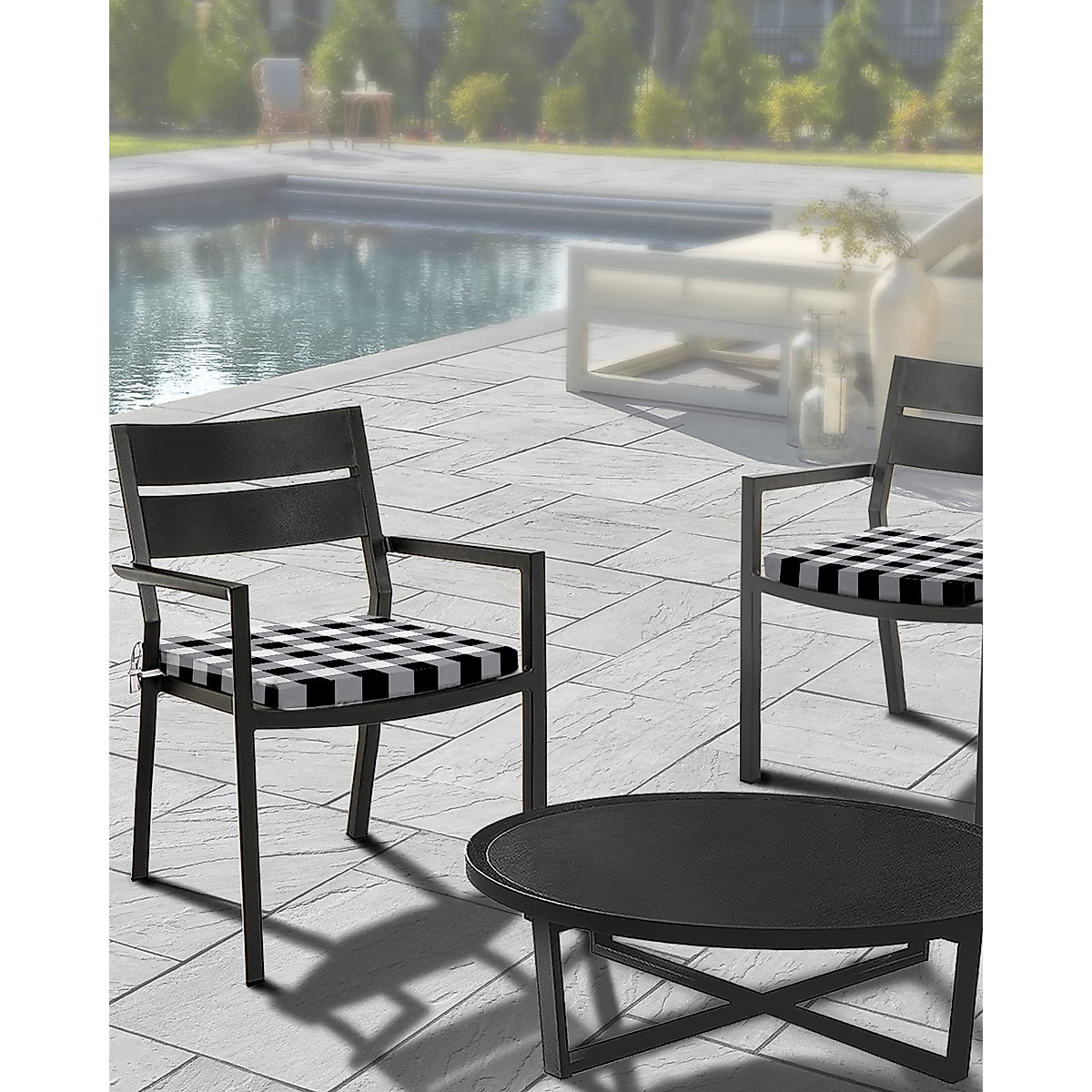 ZFUNCING 2 Pack Waterproof Patio Cushion Cover for Outdoor,Rustic Farmhouse Buffalo Check Plaid Washable Replacement Covers Furniture Seat Slipcover for Couch Sofa Chair,White Black,22x20in