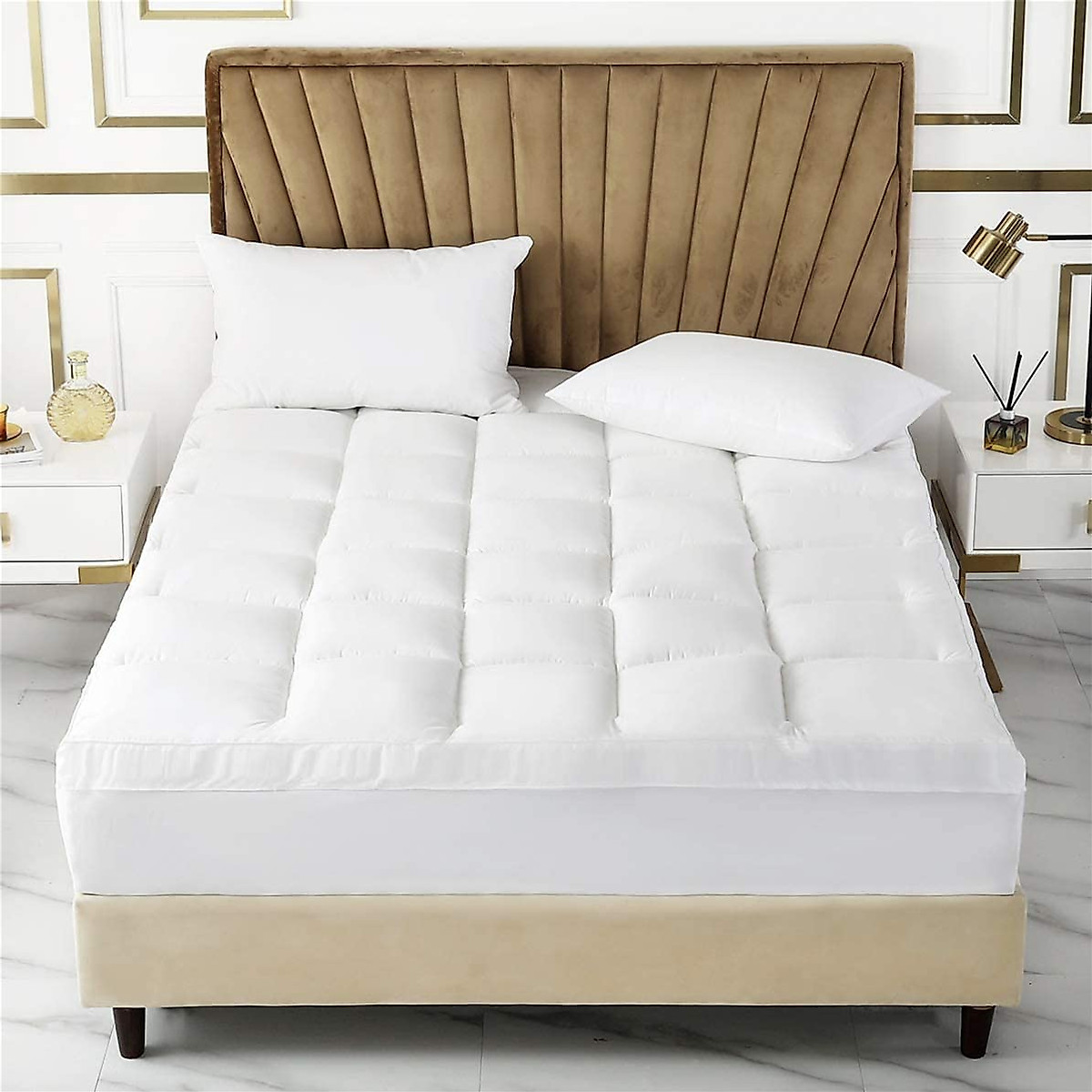 JURLYNE Full XL Mattress Topper - Extra Thick Cooling Mattress Pad Cover - Pillow Top with Breathable 4D Spiral Fiber Filling Mattress Cover