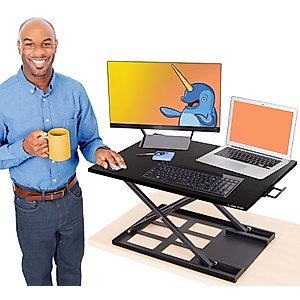 Stand Steady X-Elite Pro, Ergonomic Adjustable Height Standing Desk Converter for Home or Office, Easy Lift Sit to Stand Laptop Desk Riser for Laptop and Computer Monitor (Black, 28in x 20in)