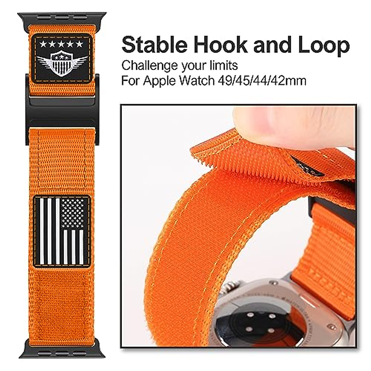 Rugged Nylon Band Compatible with Apple Watch Ultra Band 49mm 45mm 44mm 42mm,Wide Sport Loop Adjustable Wristbands Replacement Strap for Apple Watch Band iWatch Ultra Series 8/7/SE/6/5/4/3/2/1,falg