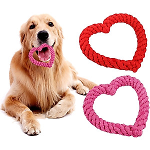 Pink Cute Dog/Cat Chew Toys, Dog Toys for Chewers, Heavy Duty Dental Dog Rope Toy for Dogs, Creative Love Heart Shaped Interactive Rope Dog Toys, Cotton Puppy Teething Chew Tug Toy Dark Pet Supplies