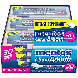 Mentos Clean Breath Hard Mints Sugar Free Candy, Peppermint, (Pack of 12)