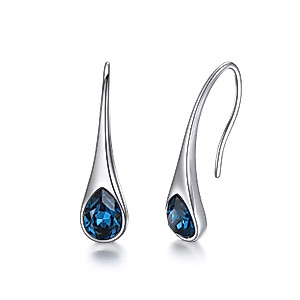 925 Sterling Silver Teardrop Earrings, Hypoallergenic Dangle Drop Earrings for Women with Crystals from Austria (London Blue)
