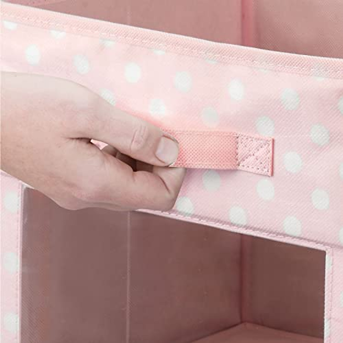 mDesign Fabric Nursery/Playroom Closet Storage Organizer Bin Box, Front Handle/Window for Cube Furniture Shelving Unit, Hold Toys, Clothes, Diapers, Bibs, 4 Pack, Pink/White Polka Dot