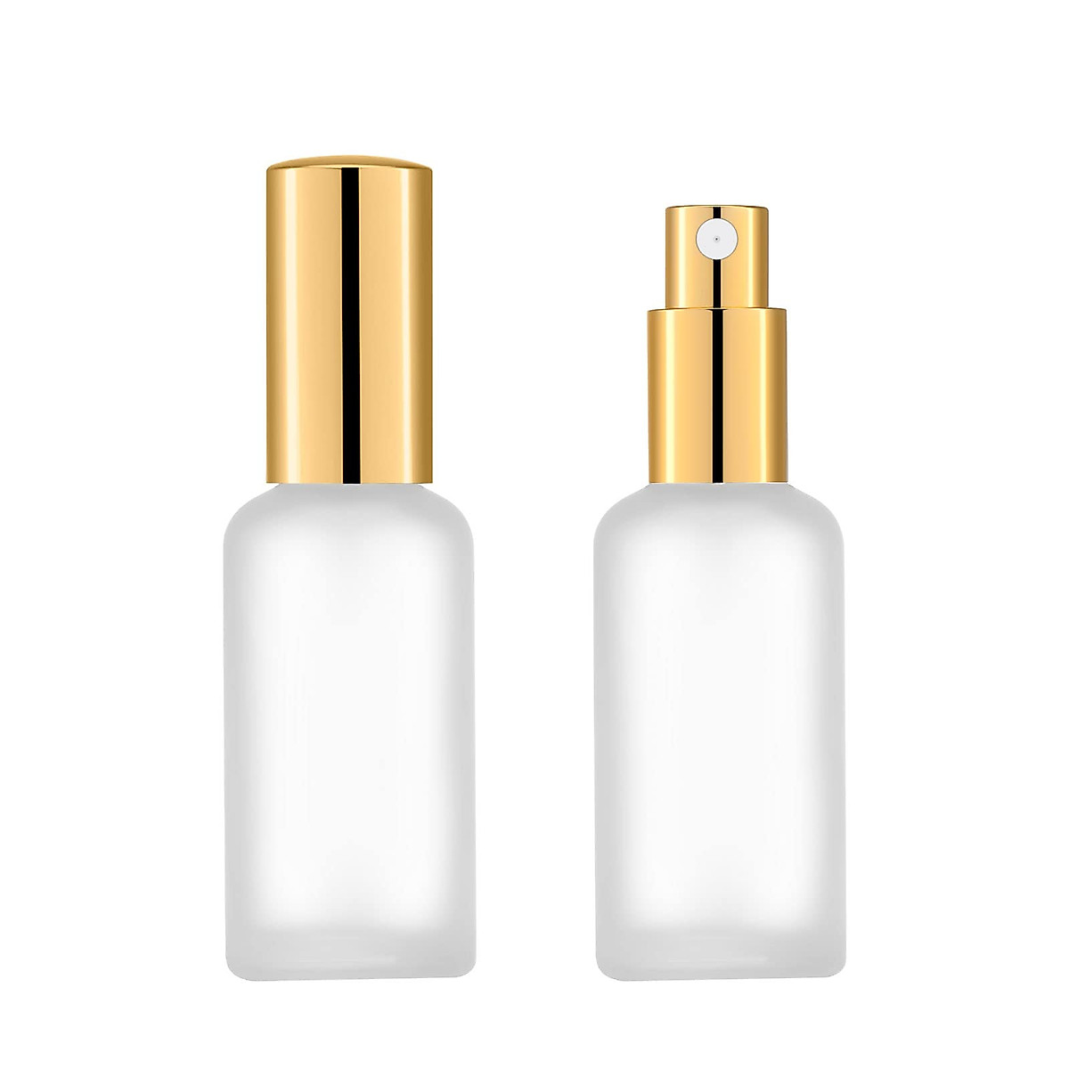 KOIBITO 1.7 Oz Glass Perfume Spray Bottle for Men & Women. Refillable Frosted Glass Atomizer with Aluminum Cap&Pump. Portable Fragrance Bottle for Perfume, Cologne, Moisturizing (2PCS, Gold)