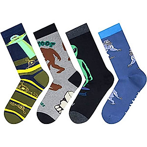 Mens Funny Shark Alien Bigfoot Socks Novelty Christmas Space Gifts Stocking Stuffers in 4 Pack Box