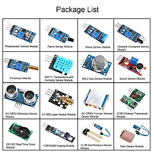 16 in 1 Project Super Starter Kits Sensor Modules Kit for Arduino Raspberry for UNO R3 Mega2560 Mega328 Nano Raspberry Pi 3 2 Model B K62 (16 in 1)