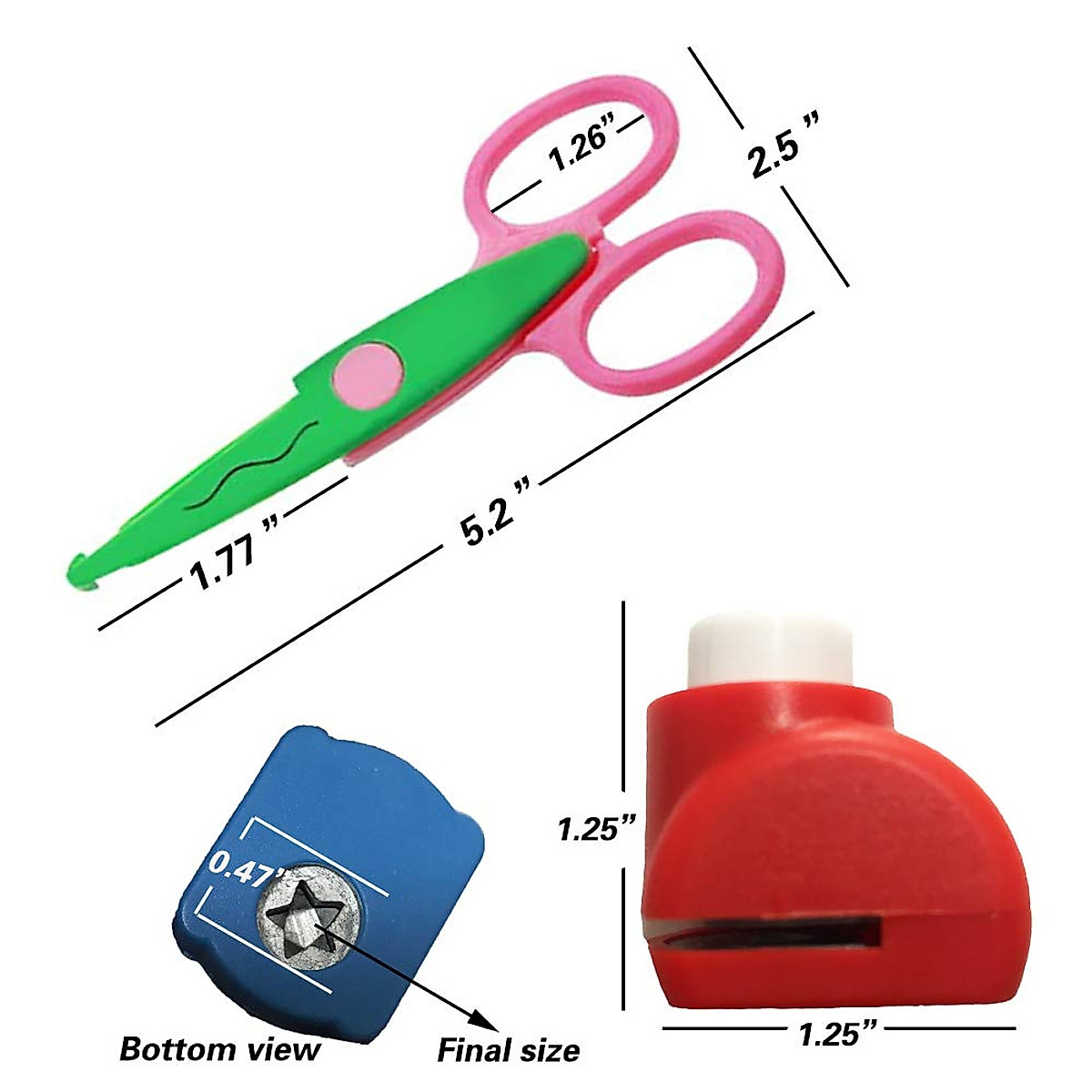 14PCS Creative Scissors & Craft Punch, 6 Different Patterns Edging Scissors + Paper Punch for Teachers Kids DIY Photo Scrapbooking Album - Colorful