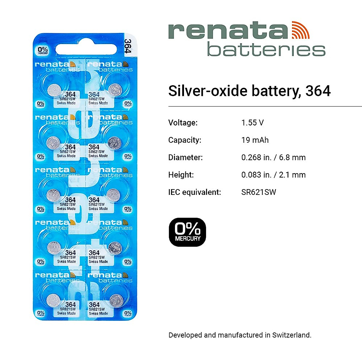 3pcs of Renata 364 SR621SW Swiss Watch Battery 1.55v