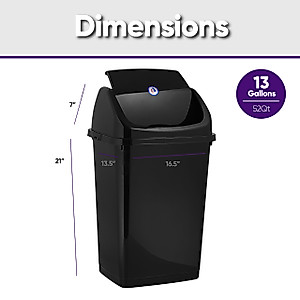 Superio Large Kitchen Trash Can 13 Gallon Black 2 Pack Swing Top Trash Can with Lid, 52 Qt Waste Bin for Kitchen, Garage, Indoor and Outdoor Trash Can