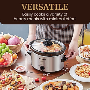 Elite Gourmet MST-275XS Electric Oval Slow Cooker, Adjustable Temp, Entrees, Sauces, Stews & Dips, Dishwasher Safe Glass Lid & Crock (2 Quart, Stainless Steel)