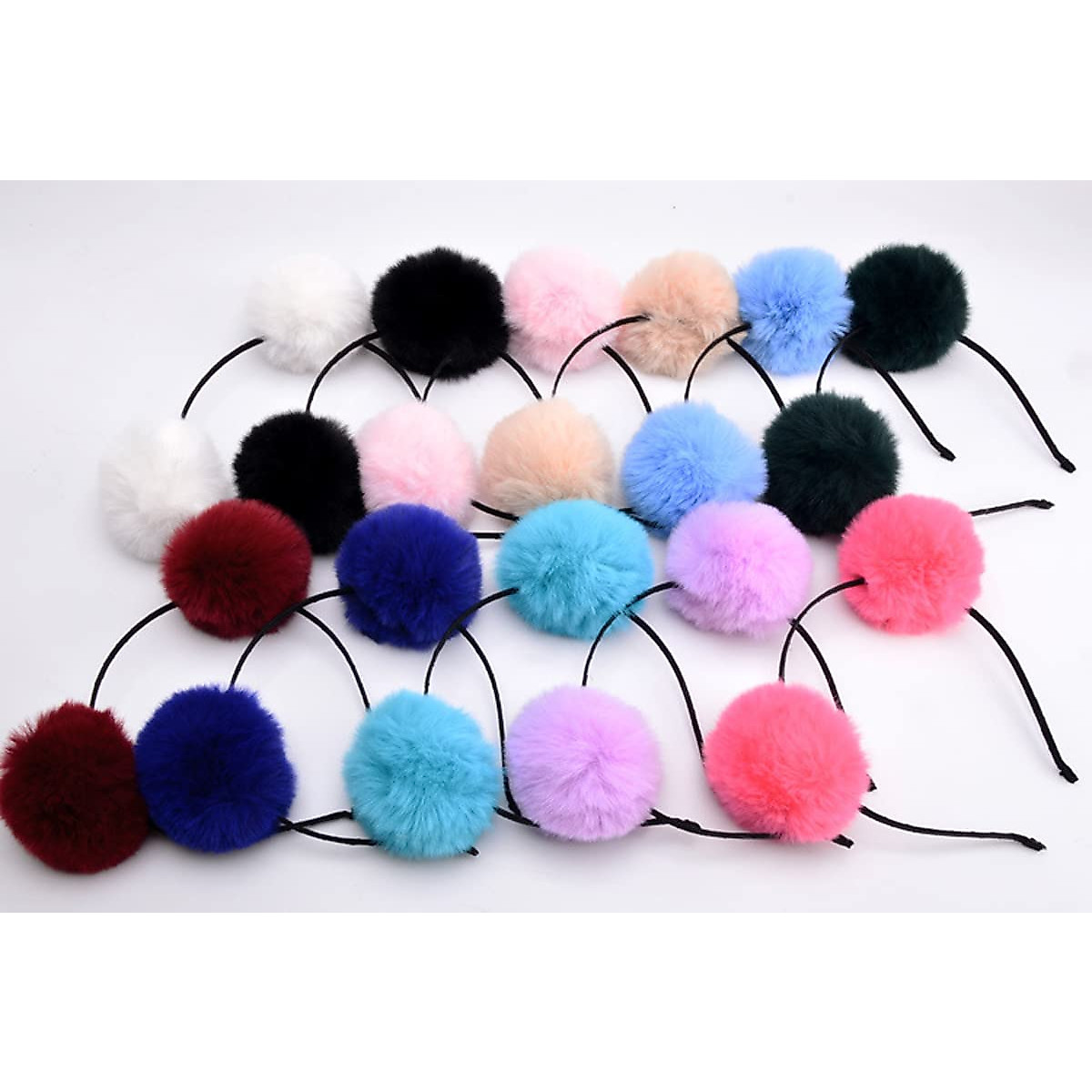 Sheliky 4Pcs Headband Bear Ears Furry Ball Hair Band Halloween Christmas Party Prom Cosplay Accessory for Women Girls (PACK A)