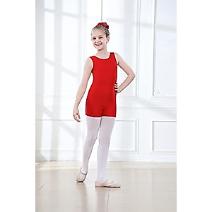 speerise High Stretch Gymnastics Leotards for Girls with Hair Scrunchie, Unitard Kids Short Tank Biketard Dance Costumes Gymnastics Outfit Ballet