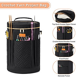 Mecozone Crochet Bag, Yarn Bag Storage Organizer for Crochet Accessories, Knitting Bag for Womens Girls Crocheting On The Go, Crochet Gifts For Crocheters, Black