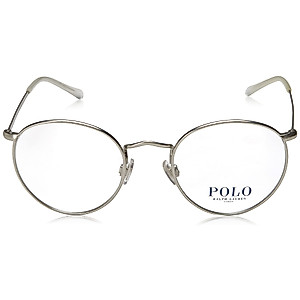 Polo Ralph Lauren Men's PH1179 Round Prescription Eyewear Frames, Semi-Shiny Brushed Silver/Demo Lens, 48 mm