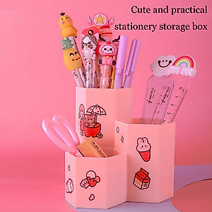 Decohomeforu Desk Pencil Pen Holder, 3 Slots Desk Organizer, Office Supplies Accessory, Cute Desktop Storage Box for Home School Office Art Supply, Pencil Cup, Desktop Stationary Organizer (Pink)