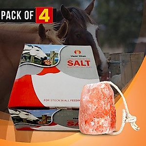 Yield Titan Himalayan Pink Salt 14 LB, Salt Licks for Animals Licking Block for Horses, Cows, Deer, and Other Livestock - Rope Included 3.5Lbs Each(4 Qty)
