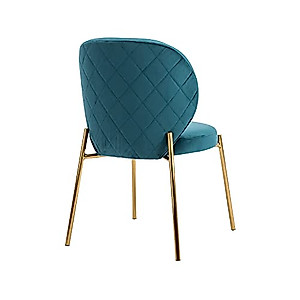 DAGONHIL Velvet Dining Chair,Upholstered Vanity Chairs with Golden Metal Leg,Set of 2(Teal Green)