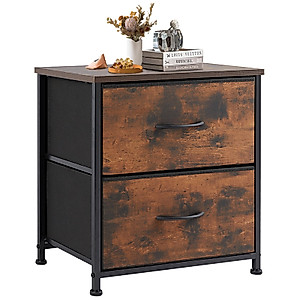 DUMOS Nightstand Small Dresser with 2 Fabric Drawers Side Bedroom End Table Kids Bedside Storage Furniture for 20 inch Tall Night Stand for Closet, Entryway, College Dorm, Rustic Brown, Medium