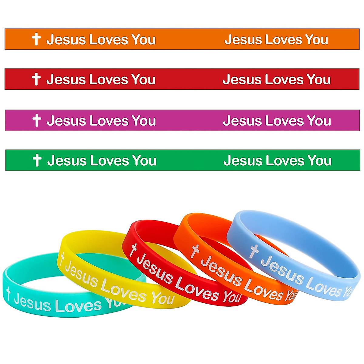 SlocciPro 72pcs Jesus Loves You Silicone Wristbands Rubber Bracelets Colorful Jesus Loves You Silicone Bracelet Christian Rubber Wristbands for kids Novelty Jewelry Party Favors
