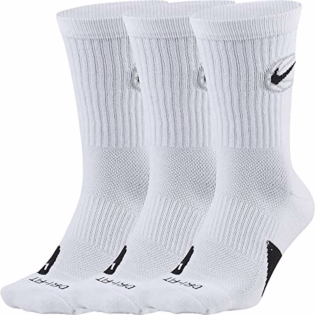 Nike Men`s Everyday Crew Basketball Socks 3 Pack (Multi-Color(DA2123-100)/White, Large)