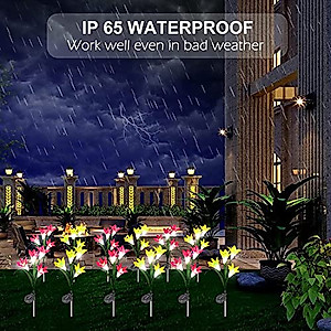 Tasodin Solar Garden Lights 2 Pack Solar Outdoor Lights with 8 Lily Flower, Solar Lights Powered Waterproof for Christmas, Yard, Garden, Patio, Pathway Decor(Yellow and Red)