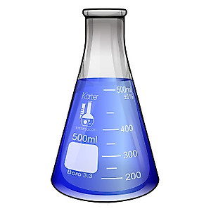 500ml Narrow Mouth Erlenmeyer Flask, 3.3 Borosilicate Glass, Karter Scientific 223M1 (Pack of 2)