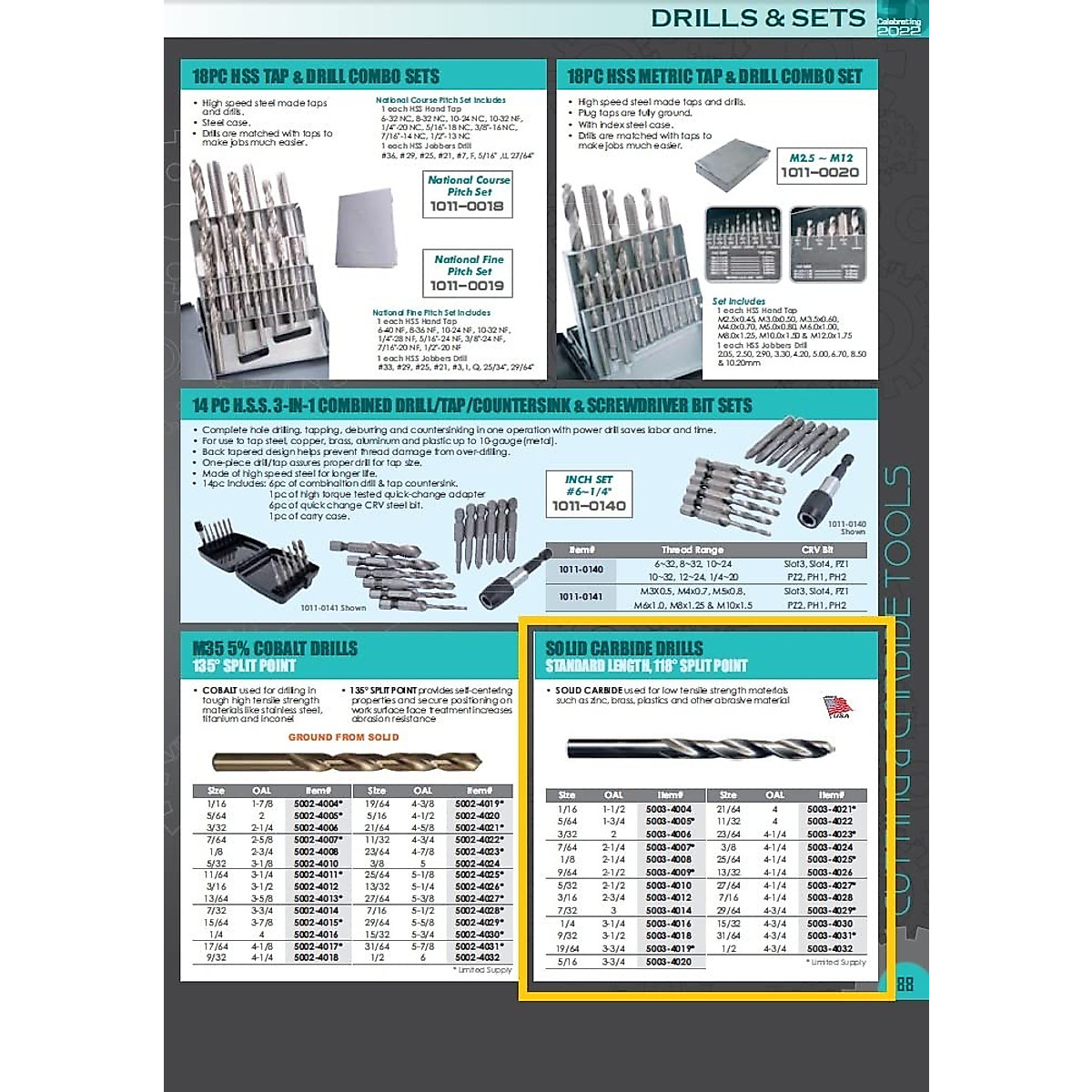 HHIP 5003-4020 Solid Carbide Standard Length Drill Bit, 118 Degree Split Point, 5/16" Size, 3-3/4" Length